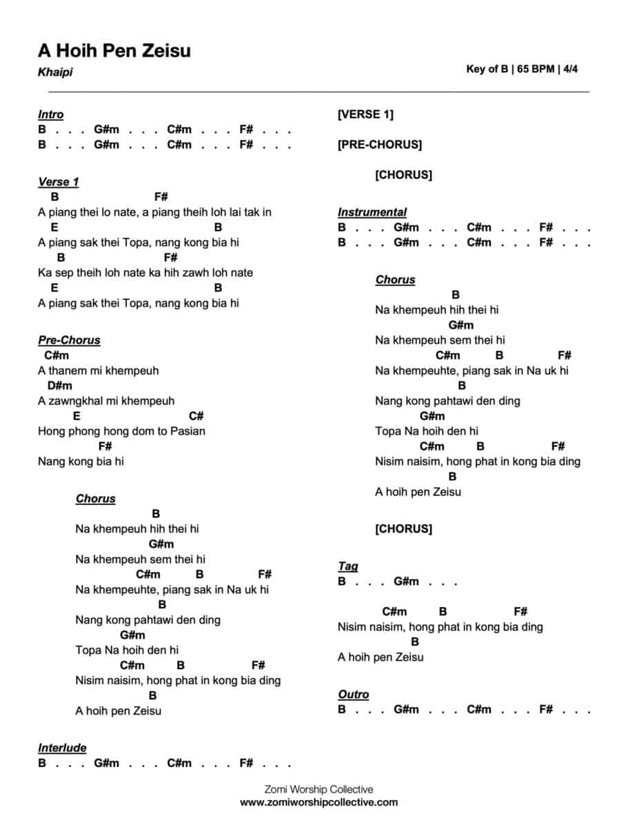 A Hoih Pen Zeisu (Khaipi) - Lyrics & Chords » Zomi Worship Collective