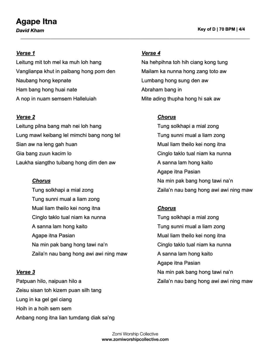 Agape Itna (Vungthiankim) - Lyrics & Chords » Zomi Worship Collective
