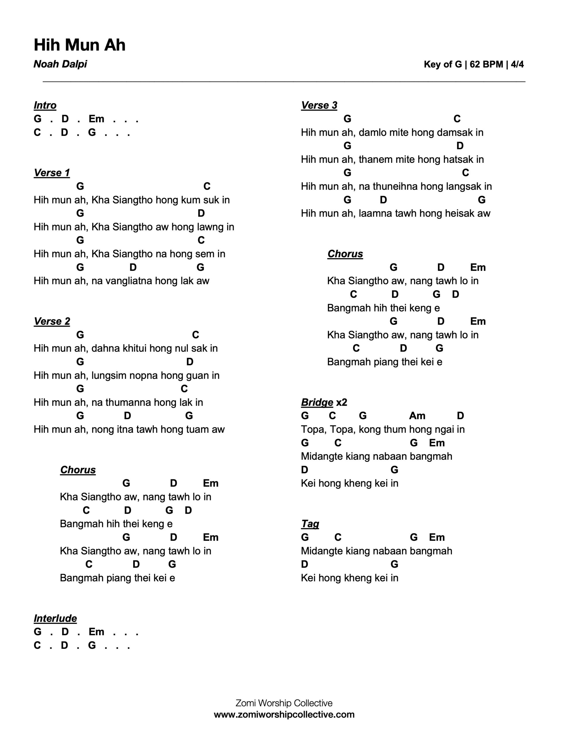 Hih Mun Ah (Thang Tawng) - Lyrics & Chords » Zomi Worship Collective