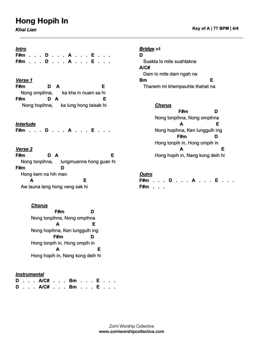 Hong Hopih In (Khai Lian) - Lyrics & Chords » Zomi Worship Collective