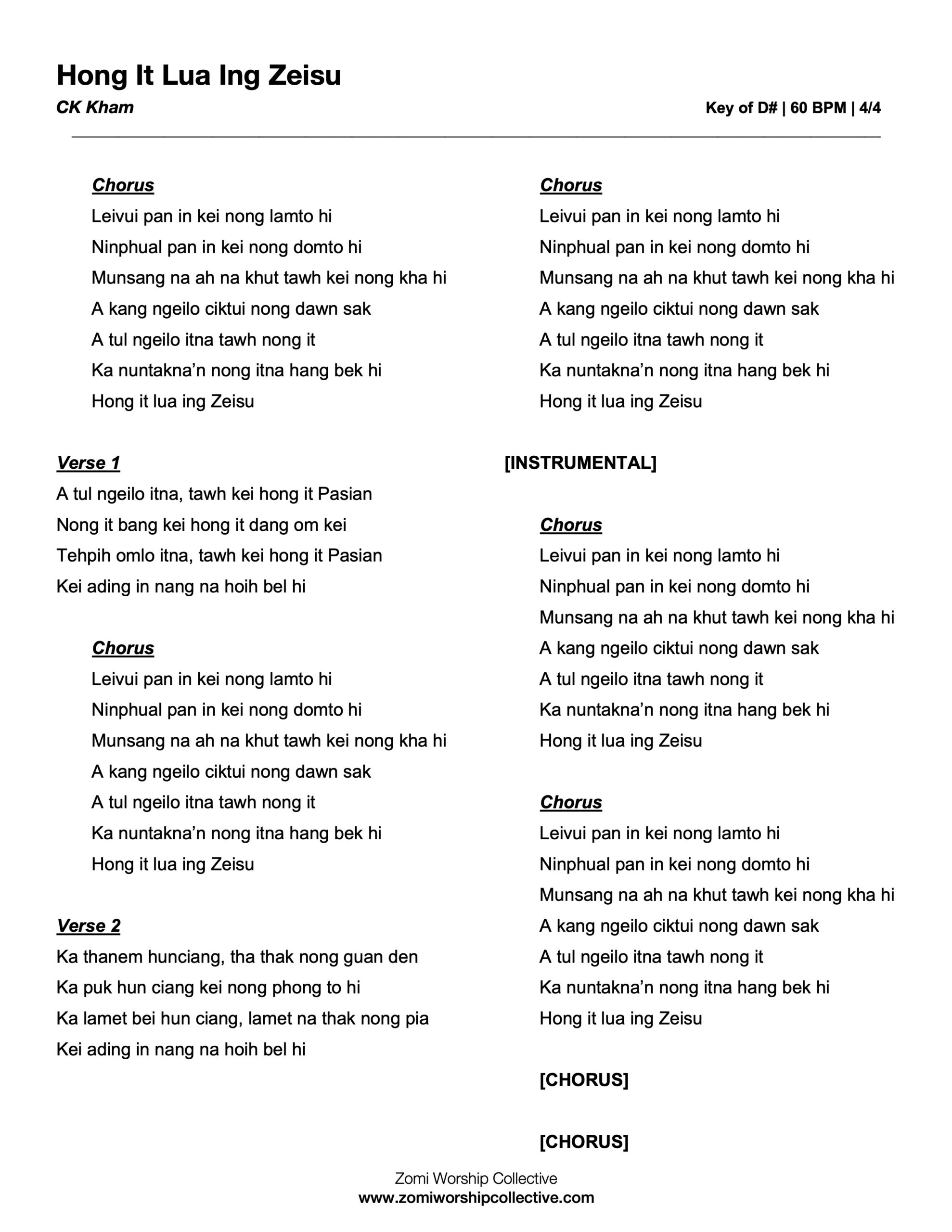 Hong It Lua Ing Zeisu (Roslyn) - Lyrics & Chords » Zomi Worship Collective