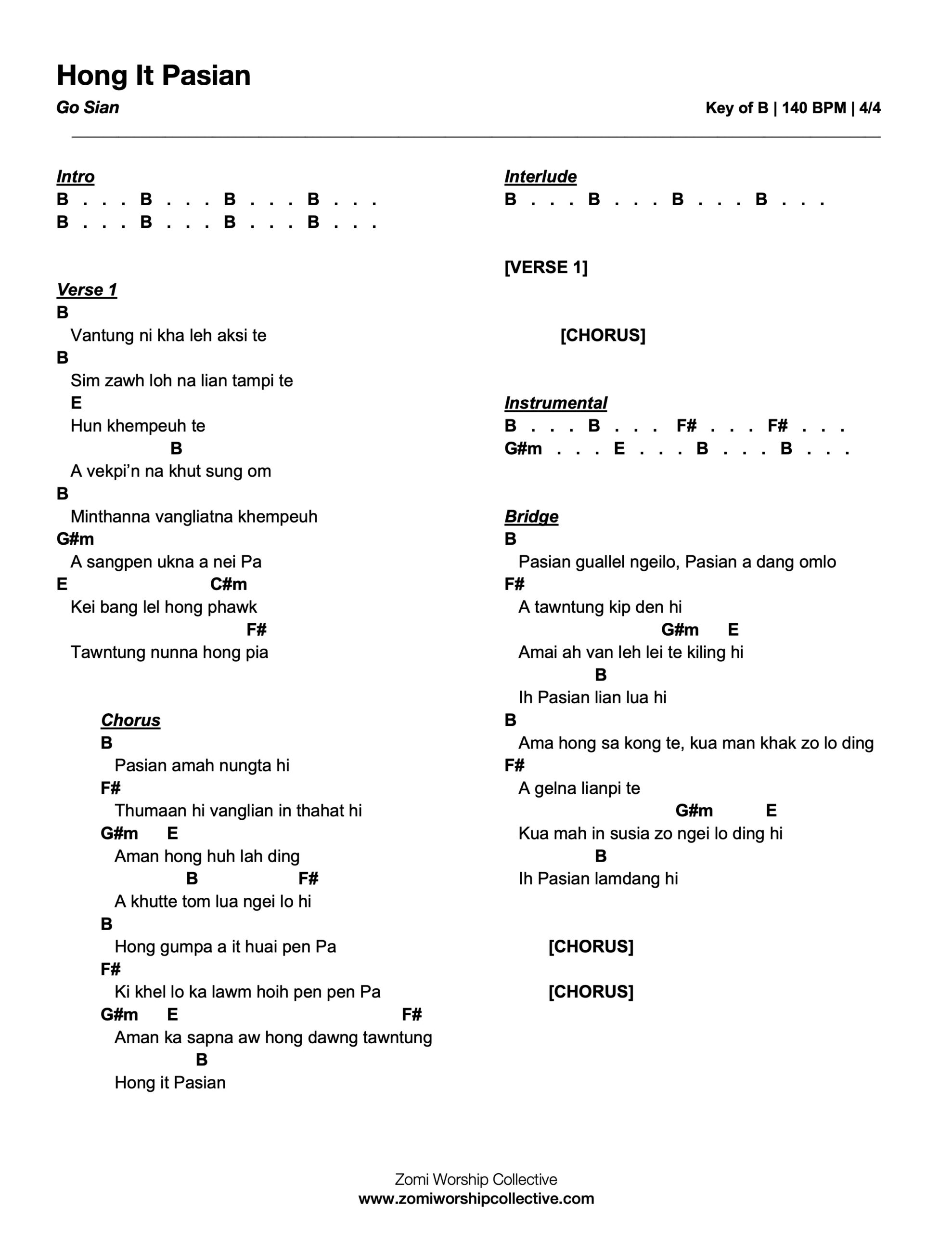 Hong It Pasian (ZBCA) - Lyrics & Chords » Zomi Worship Collective