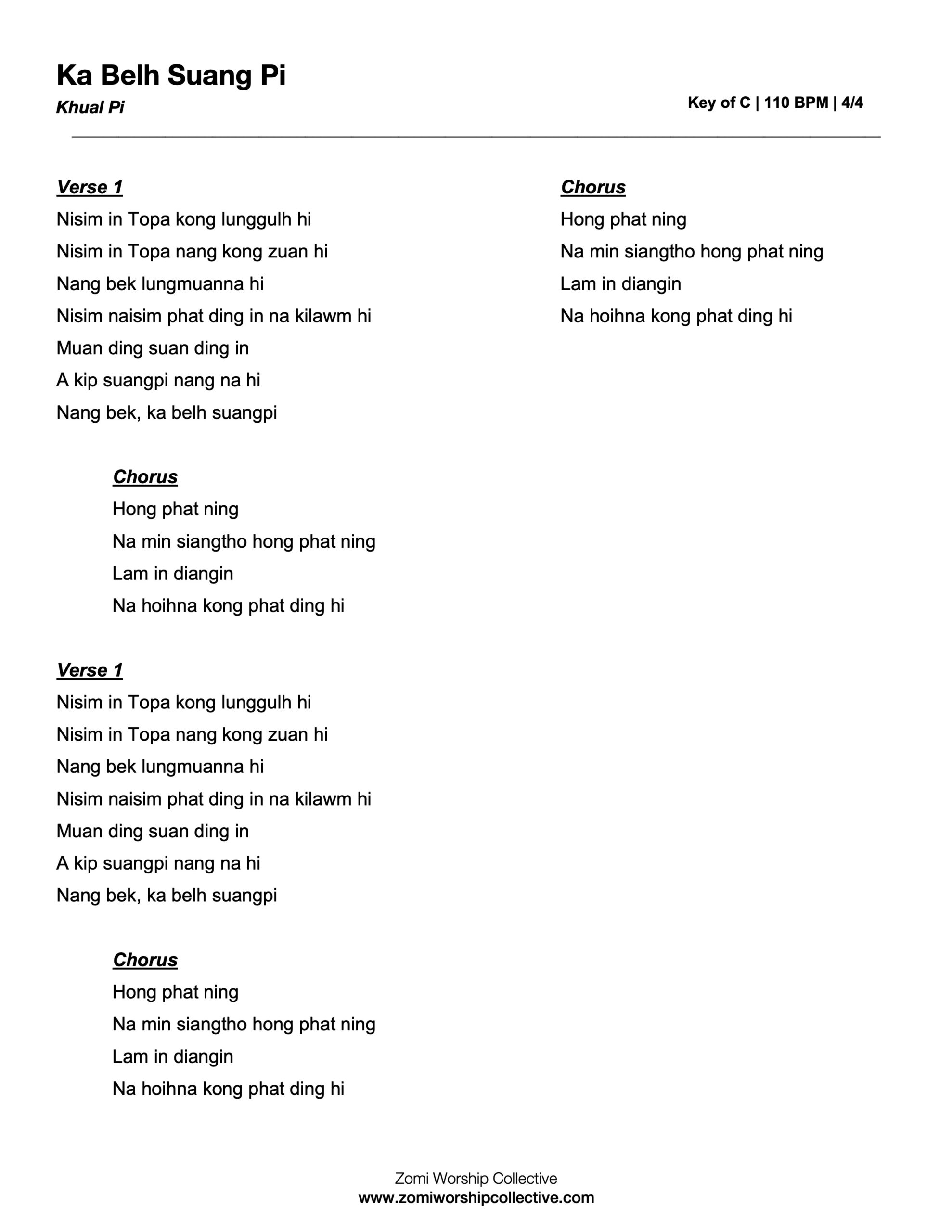 Ka Belh Suang Pi (Khual Pi) - Lyrics & Chords » Zomi Worship Collective