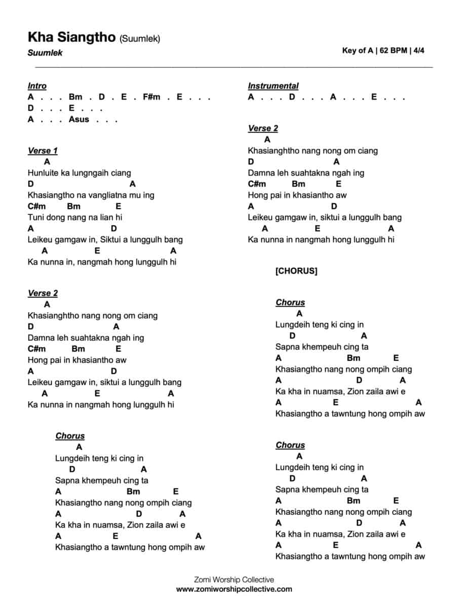 Kha Siangtho (Suumlek) - Lyrics & Chords » Zomi Worship Collective