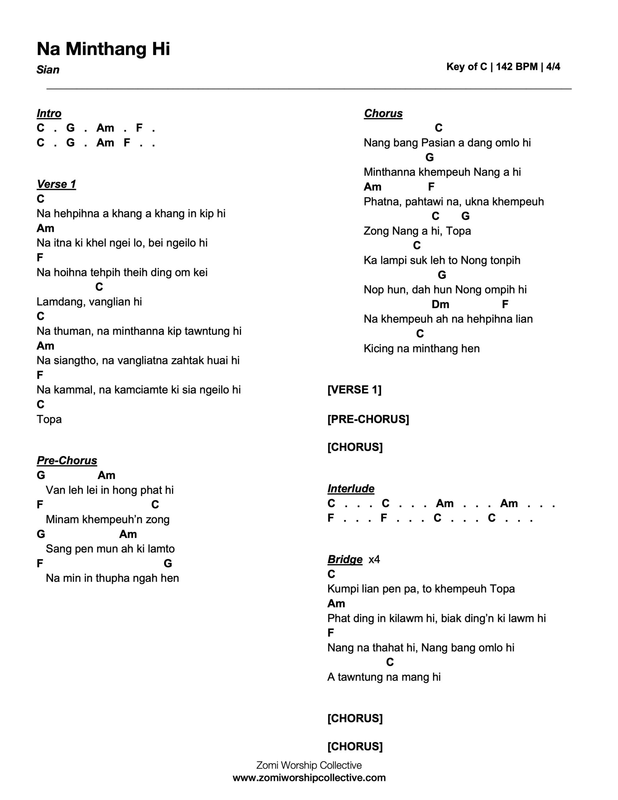 Na Minthang Hi (Sian) - Lyrics & Chords » Zomi Worship Collective