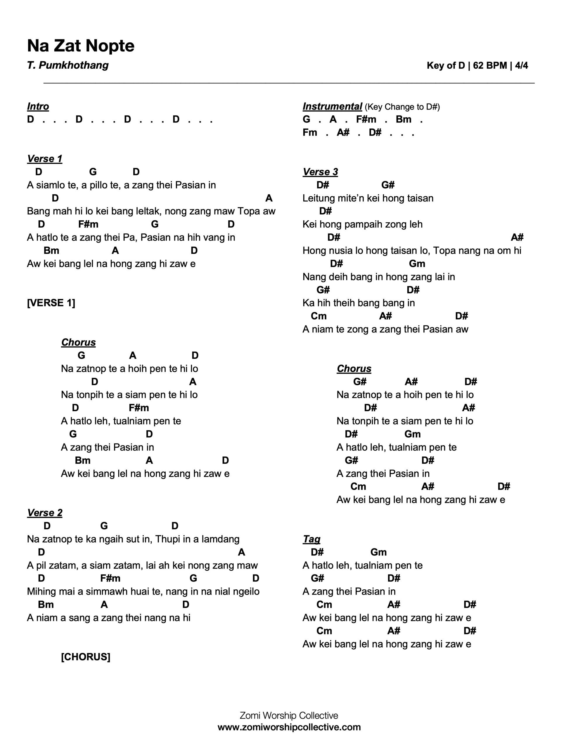 Na Zat Nopte (Roslyn) - Lyrics & Chords » Zomi Worship Collective