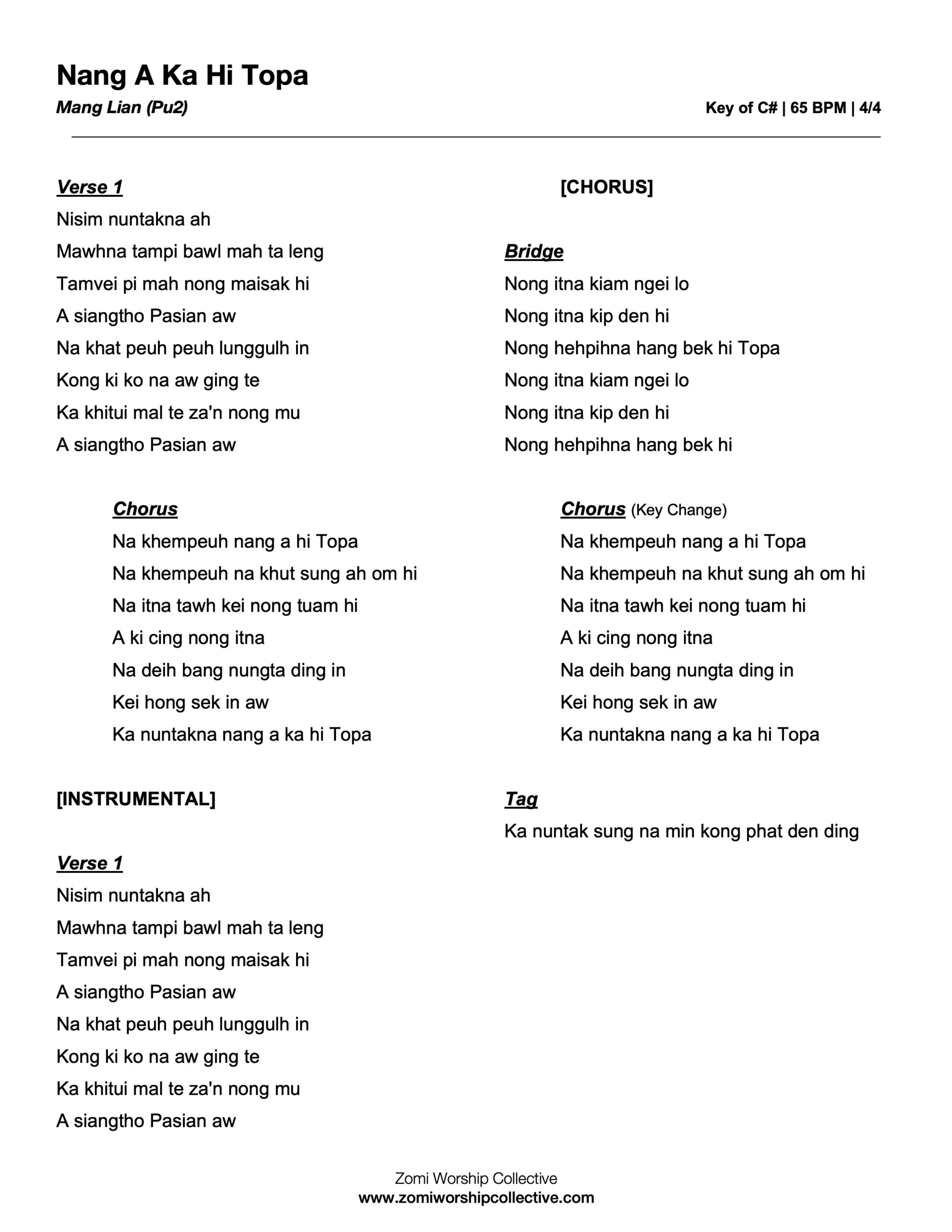 Nang A Ka Hi Topa (Siannuam) - Lyrics & Chords » Zomi Worship Collective