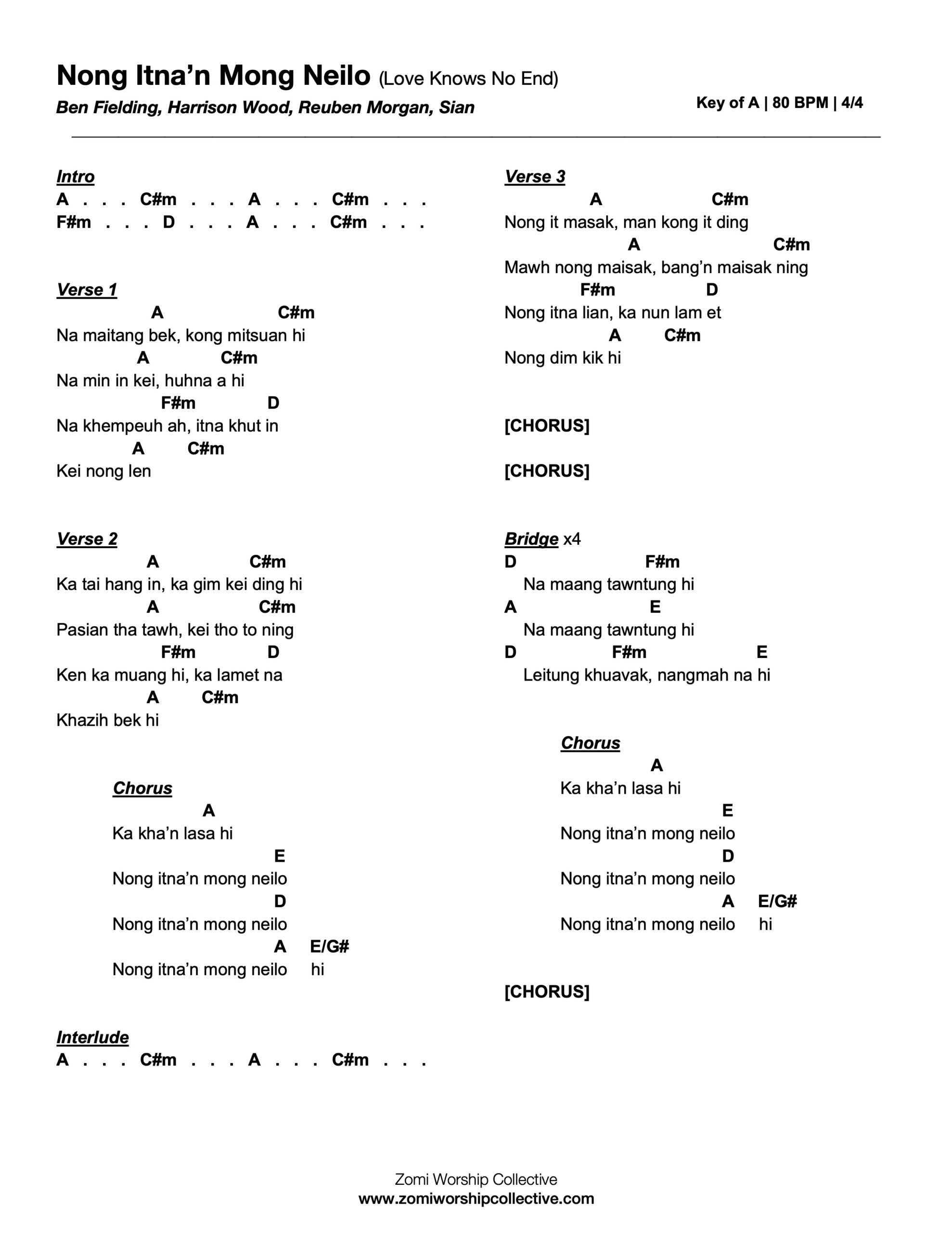 Nong Itna'n Mong Neilo (Sian) - Lyrics & Chords » Zomi Worship Collective