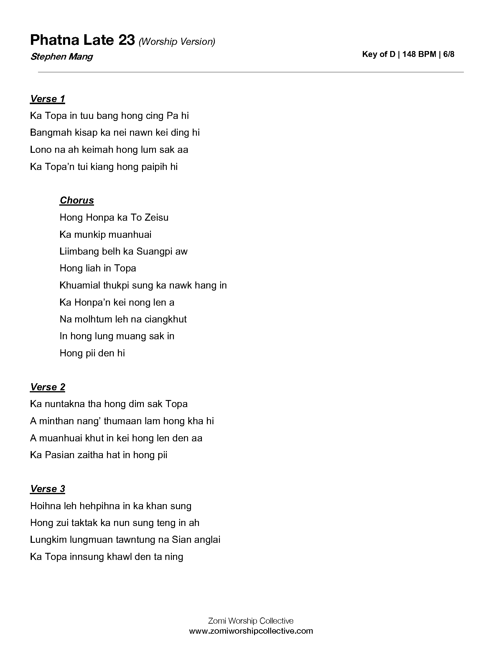 Phatna Late 23 (Niangpi) - Lyrics & Chords » Zomi Worship Collective