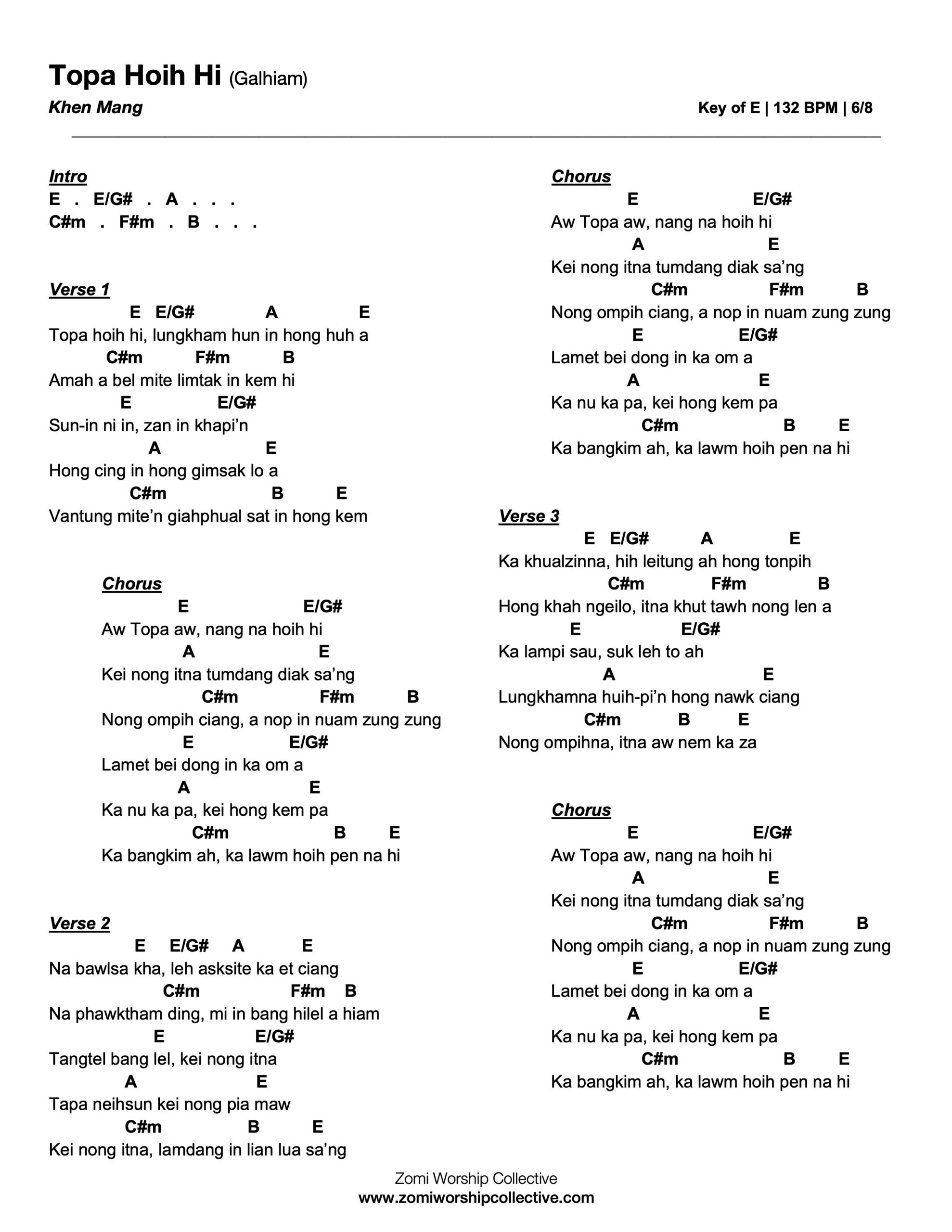 Topa Hoih Hi (Galhiam) - Lyrics & Chords » Zomi Worship Collective