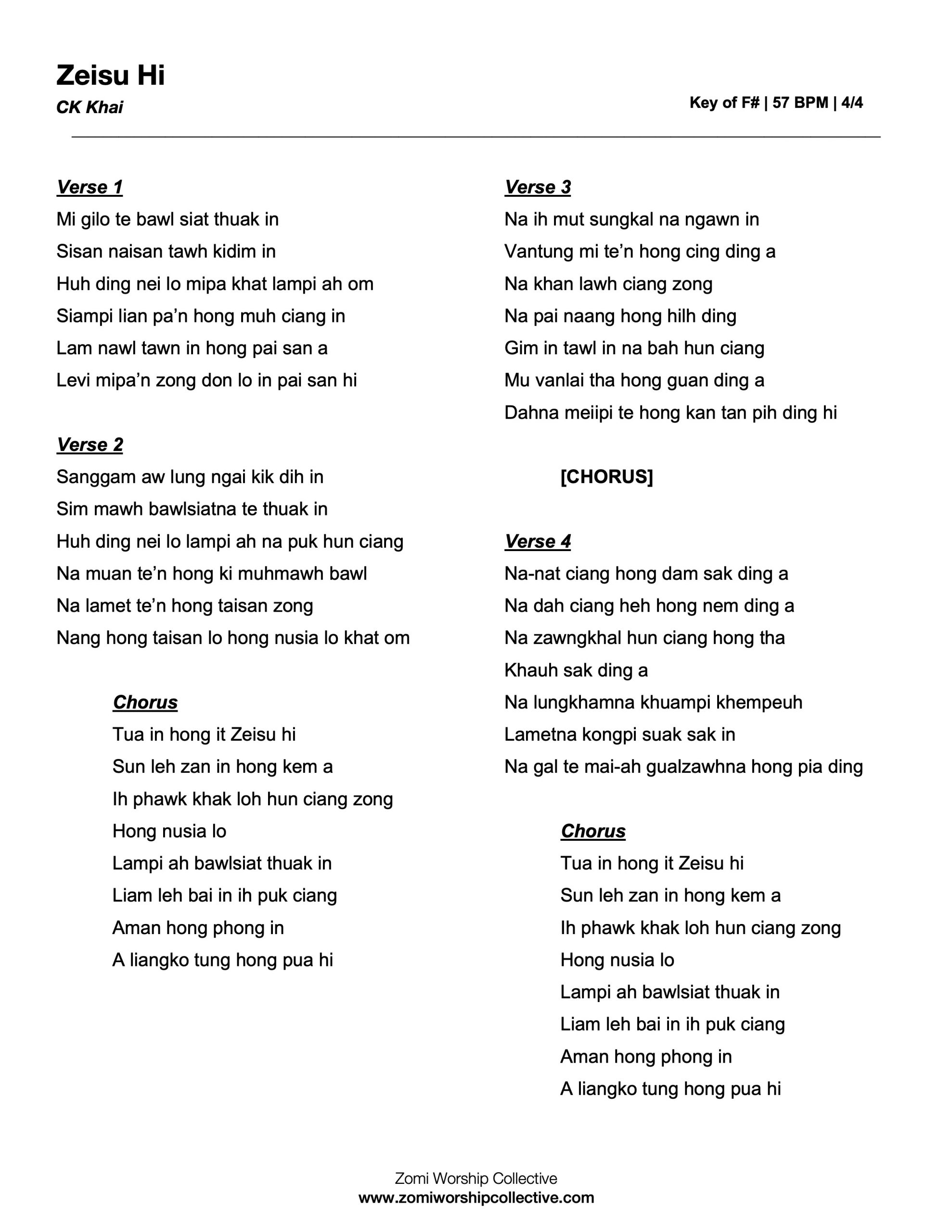 Zeisu Hi (Rody Za Lien Sing) - Lyrics & Chords » Zomi Worship Collective